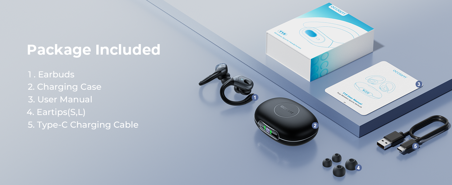 occiam Bluetooth Headphones Wireless Earbuds 90Hrs Playback Sport Ear ...